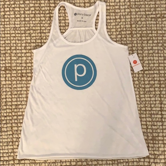 Pure Barre | Tops | Pure Barre Light Blue Circle P Tank White | Poshmark